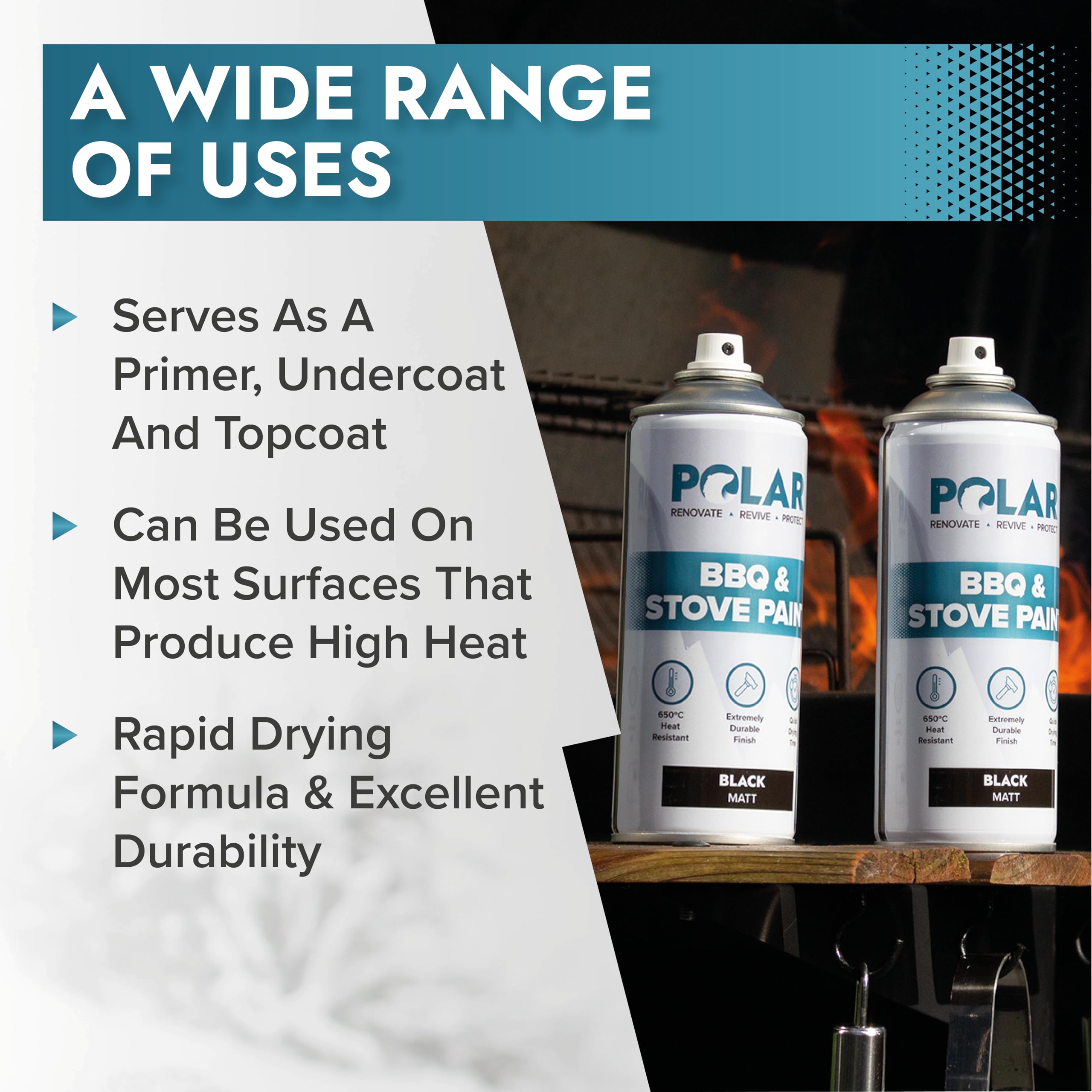 Polar BBQ & Stove Spray Paint - Matt Black - 2 x 13.5 Fl Oz - Heat Resistant Barbeque Paint - Up to 650°C - Garden BBQ, Stoves, Firepits, Fireplaces & Metal Surfaces - Indoor & Outdoor