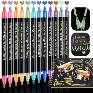 dapawin metallic markers for scrapbooking: 12 scrapbook markers, scrapbook metallic pens for black paper, rock, diy card decorative, wedding, graduation scrapbook supplies, dual tips scrapbooking pens