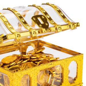 Pemalin Pirate Treasure Chest for Kids Toy, Decorative Transparent Golden Pirate Chest with Lock and Key