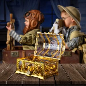 Pemalin Pirate Treasure Chest for Kids Toy, Decorative Transparent Golden Pirate Chest with Lock and Key