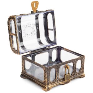 Plastic Transparent Antique Pirate Treasure Box with Lock and Key, Treasure Toy Box Prizes for Kids, Pirate Party Decor