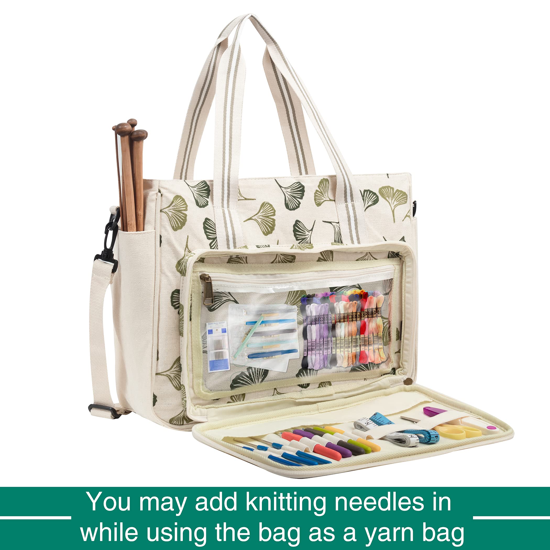 Lavievert Embroidery Project Bag, Embroidery Kits Storage Bag with Multiple Pockets for Crochet Hooks Embroidery Floss and Other Sewing Accessories