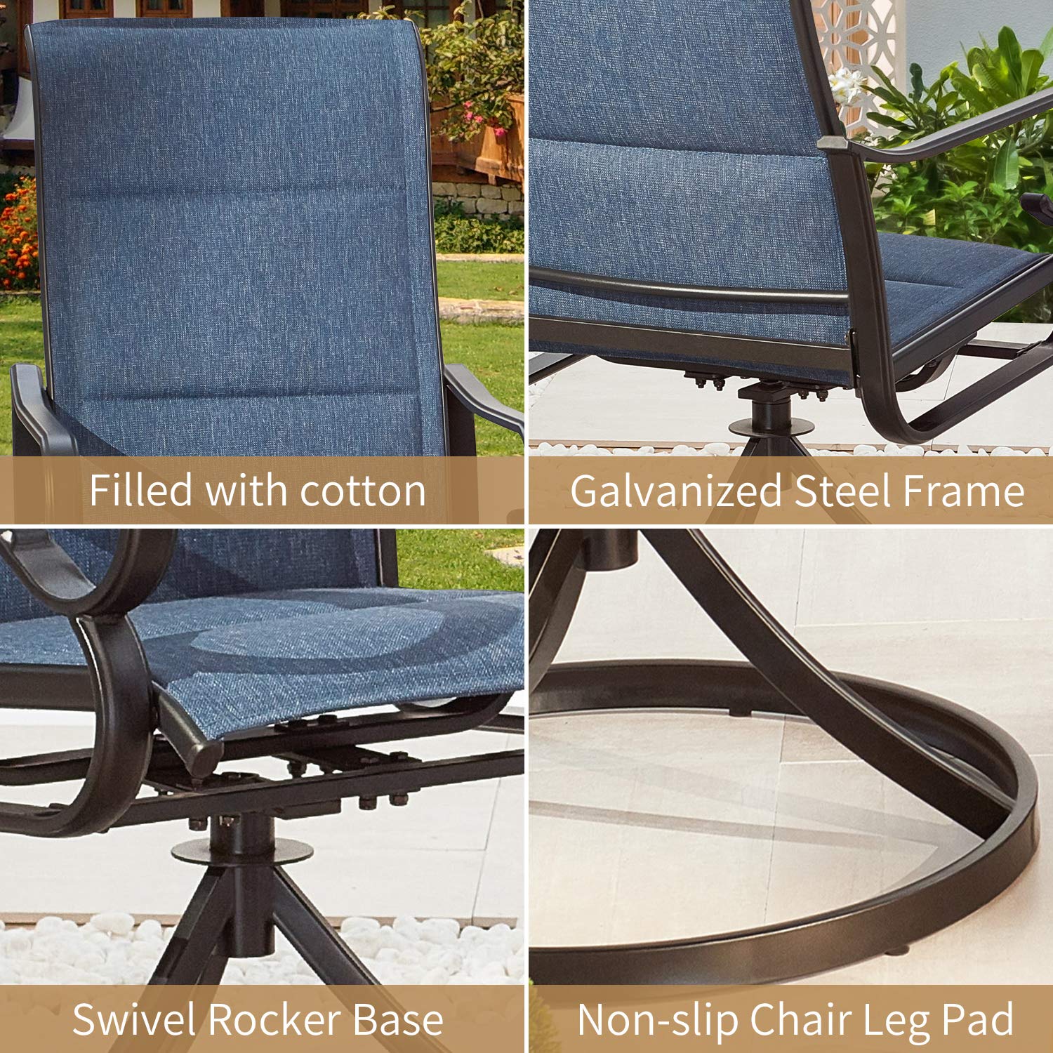 PatioFestival Patio Dining Chairs Set 4 Pieces Textilene Outdoor High Back Swivel Rockers with All Weather Frame (Blue)