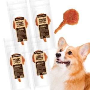 Afreschi Turkey Tendon for Dogs, Dog Treats for Signature Series, All Natural Human Grade Puppy Chew, Turkey Sourced from USA, Rawhide Alternative, 4 Units/Pack Lollipop (Small)