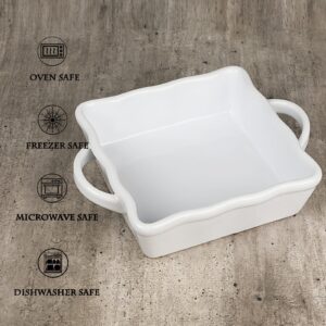 GDCZ Ceramic Baking Dish with Double Handle, Baking Dish Casserole Dishes, 8-Inch (White)