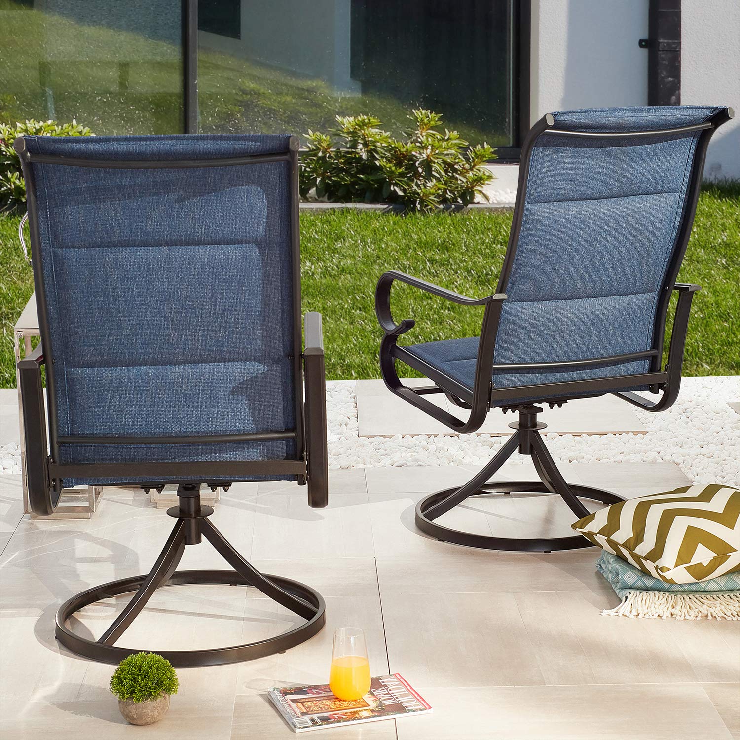 PatioFestival Patio Dining Chairs Set 4 Pieces Textilene Outdoor High Back Swivel Rockers with All Weather Frame (Blue)