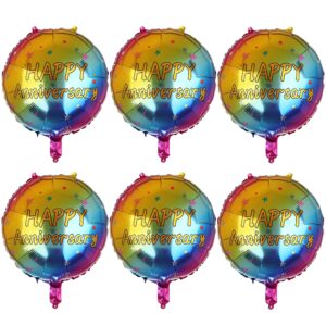 6 pcs happy anniversary mylar balloons 18 inch round foil helium balloon birthday engagement wedding celebration anniversary party decorations supplies rainbow gradient