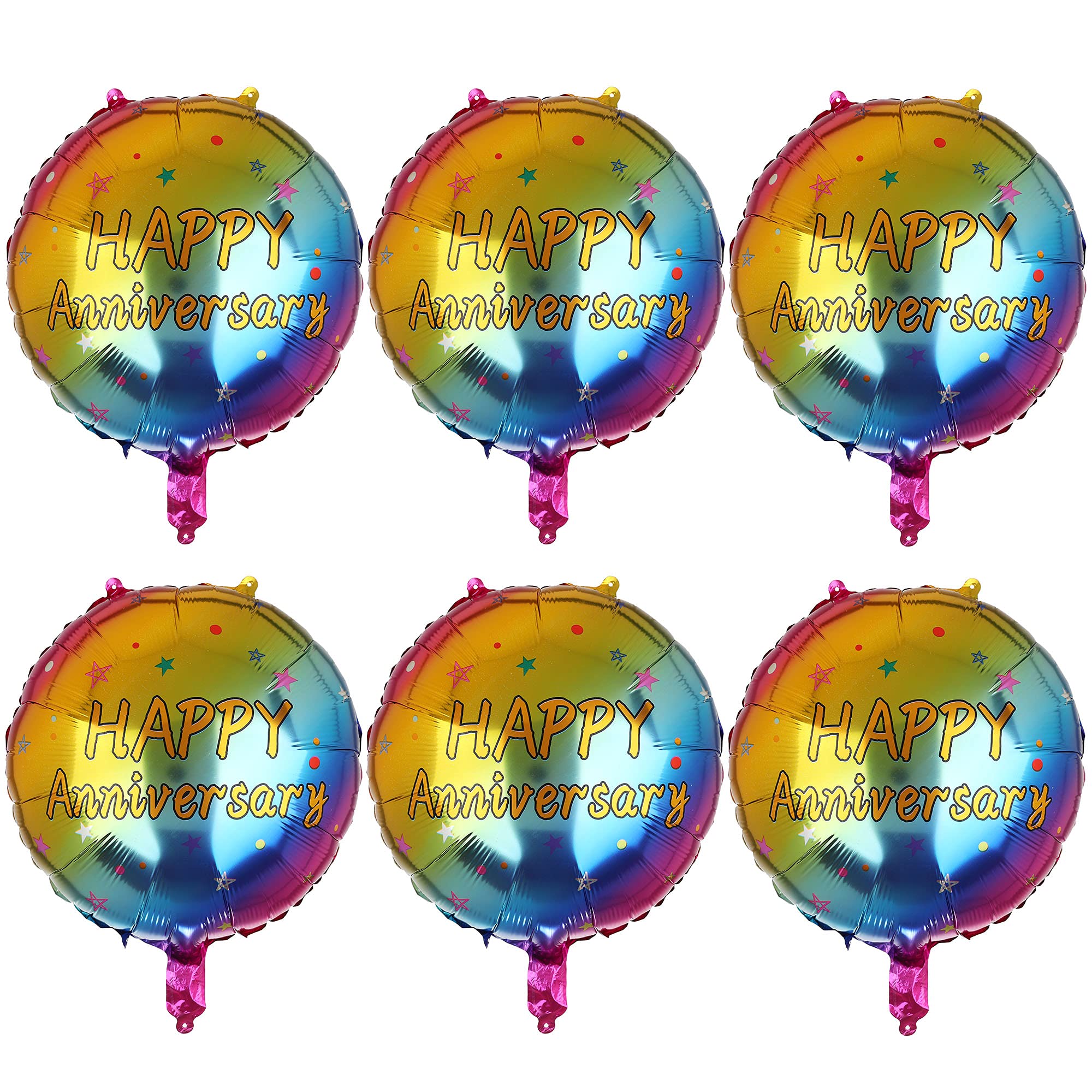 6 Pcs Happy Anniversary Mylar Balloons 18 Inch Round Foil Helium Balloon Birthday Engagement Wedding Celebration Anniversary Party Decorations Supplies Rainbow Gradient