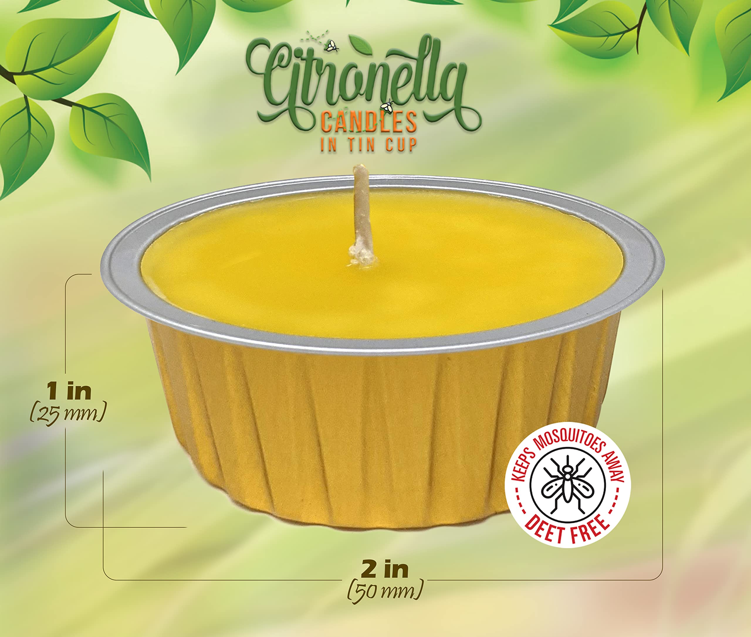 Hyoola Citronella Candles in Aluminum Cup - 6 Pack - Scented Candles Citronella - 4 Hour Burn Time - 1" x 2 Citronella Candle Outdoor and Indoor Use - Made in Europe