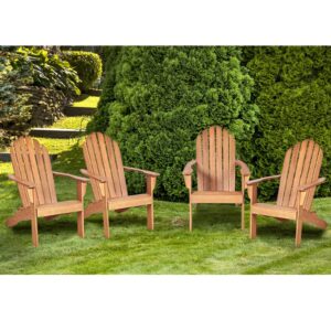 RELAX4LIFE Adirondack Chairs Set of 4, Acacia Wood Adirondack Lounge Chair, Weather Resistant Outdoor Chair for Patio Garden Porch Deck, 350 LBS Weight Capacity, Wooden Fire Pit Chairs (4, Natural)