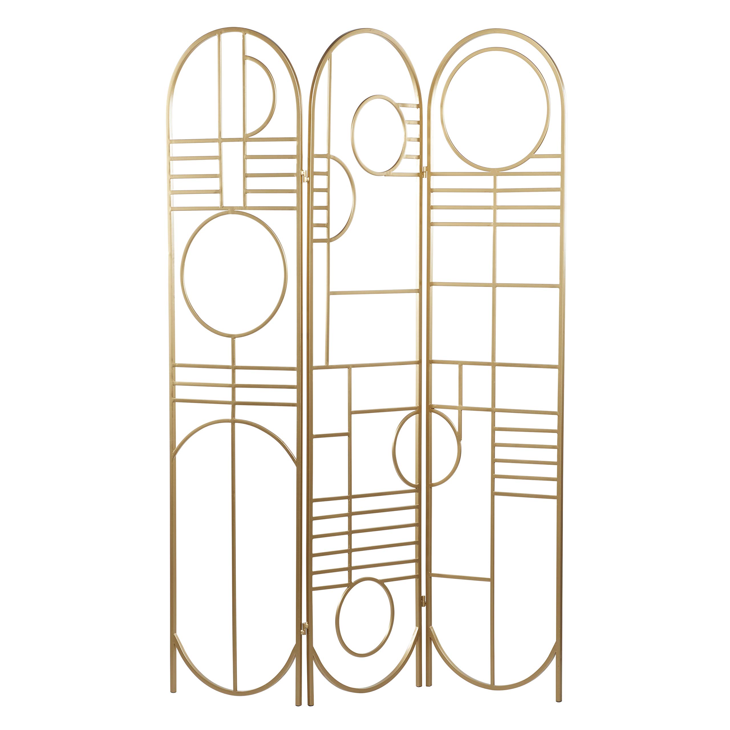 Deco 79 Metal Geometric Partition Room Divider Screen Hinged Foldable Arched Partition 3 Panel Privacy Screen, Room Partition 50" x 1" x 69", Gold