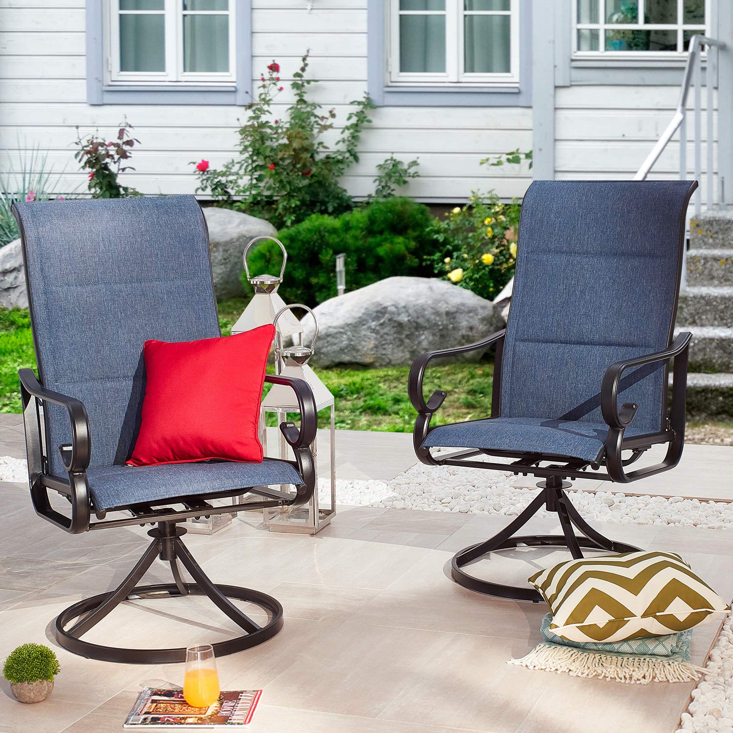 PatioFestival Patio Dining Chairs Set 4 Pieces Textilene Outdoor High Back Swivel Rockers with All Weather Frame (Blue)