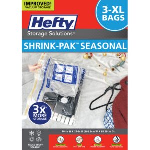 hefty shrink-pak vacuum storage bags – for clothes, pillows, towels, blankets & more – space saver vacuum suction sealer bags for home or travel – 3 xl bags, 40 x 27 inches