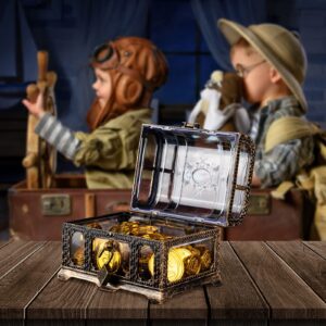 Plastic Transparent Antique Pirate Treasure Box with Lock and Key, Treasure Toy Box Prizes for Kids, Pirate Party Decor