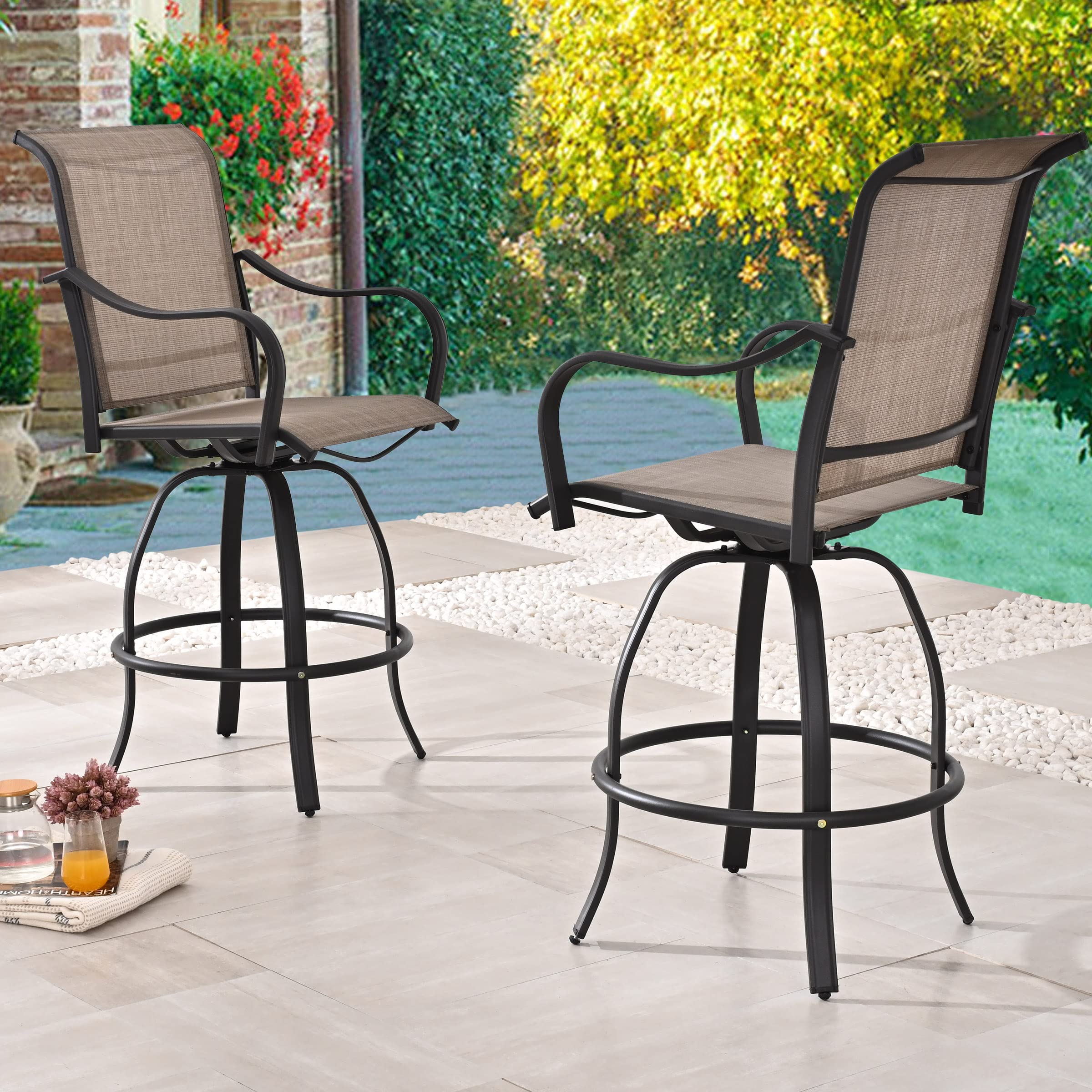 PatioFestival Patio Swivel Bar Stools Set of 4 Outdoor High Bistro Stools Height Chairs Dining Chairs All Weather Garden Furniture(Grey)