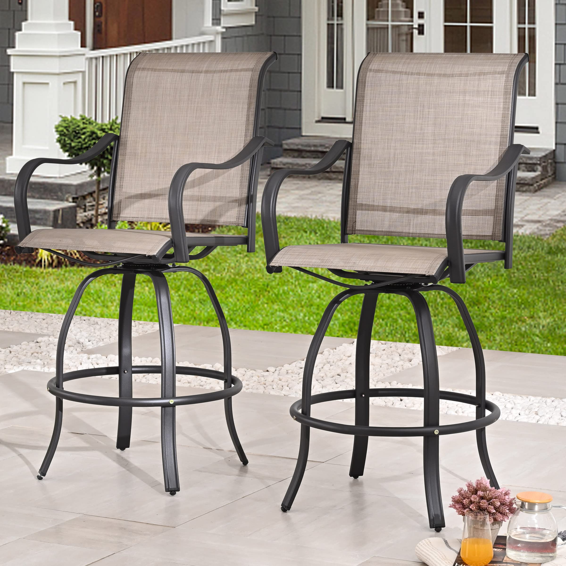 PatioFestival Patio Swivel Bar Stools Set of 4 Outdoor High Bistro Stools Height Chairs Dining Chairs All Weather Garden Furniture(Grey)