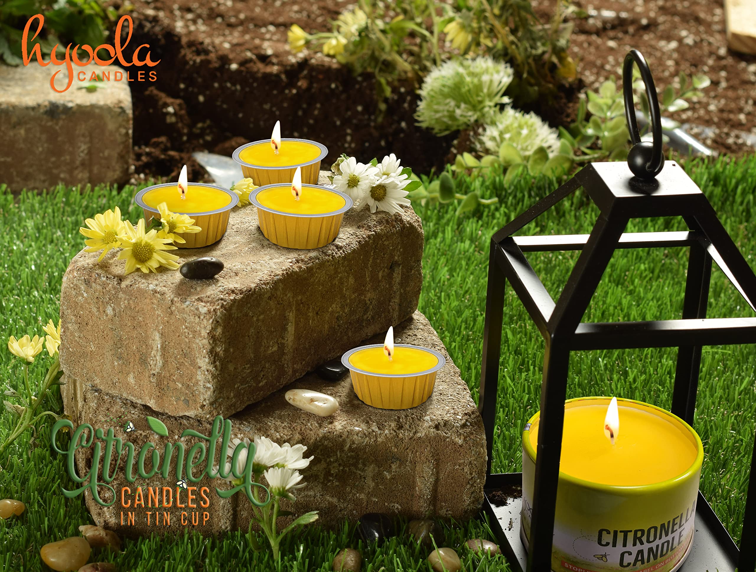 Hyoola Citronella Candles in Aluminum Cup - 6 Pack - Scented Candles Citronella - 4 Hour Burn Time - 1" x 2 Citronella Candle Outdoor and Indoor Use - Made in Europe