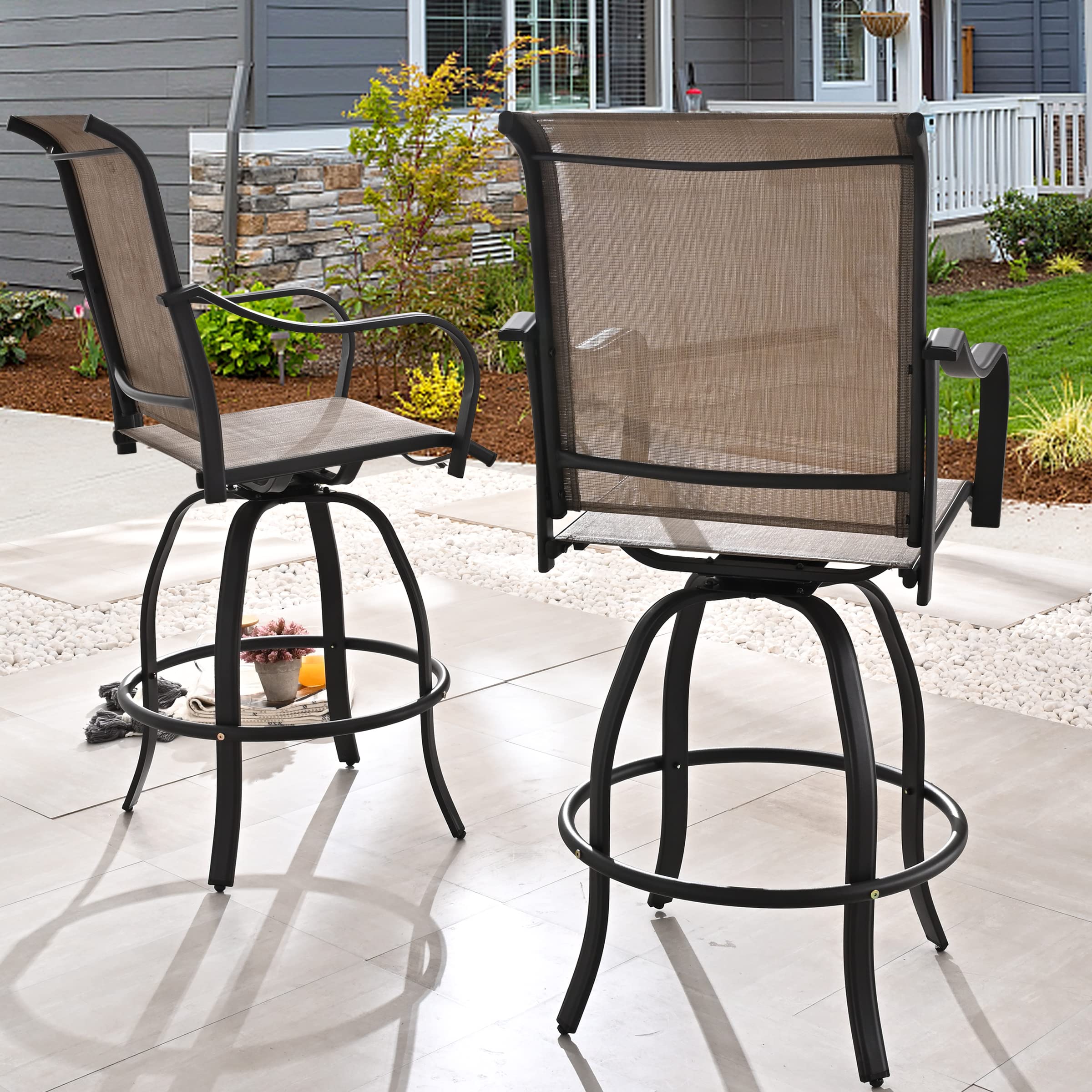 PatioFestival Patio Swivel Bar Stools Set of 4 Outdoor High Bistro Stools Height Chairs Dining Chairs All Weather Garden Furniture(Grey)