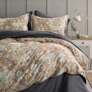 Get Bed Ready Boho Paisley Medallion Duvet Cover Set Traditional Antique Rug Vintage Damask Bohemian Pattern Bedding Elegant Boteh Tapestry Egyptian Cotton (Tan, Queen)