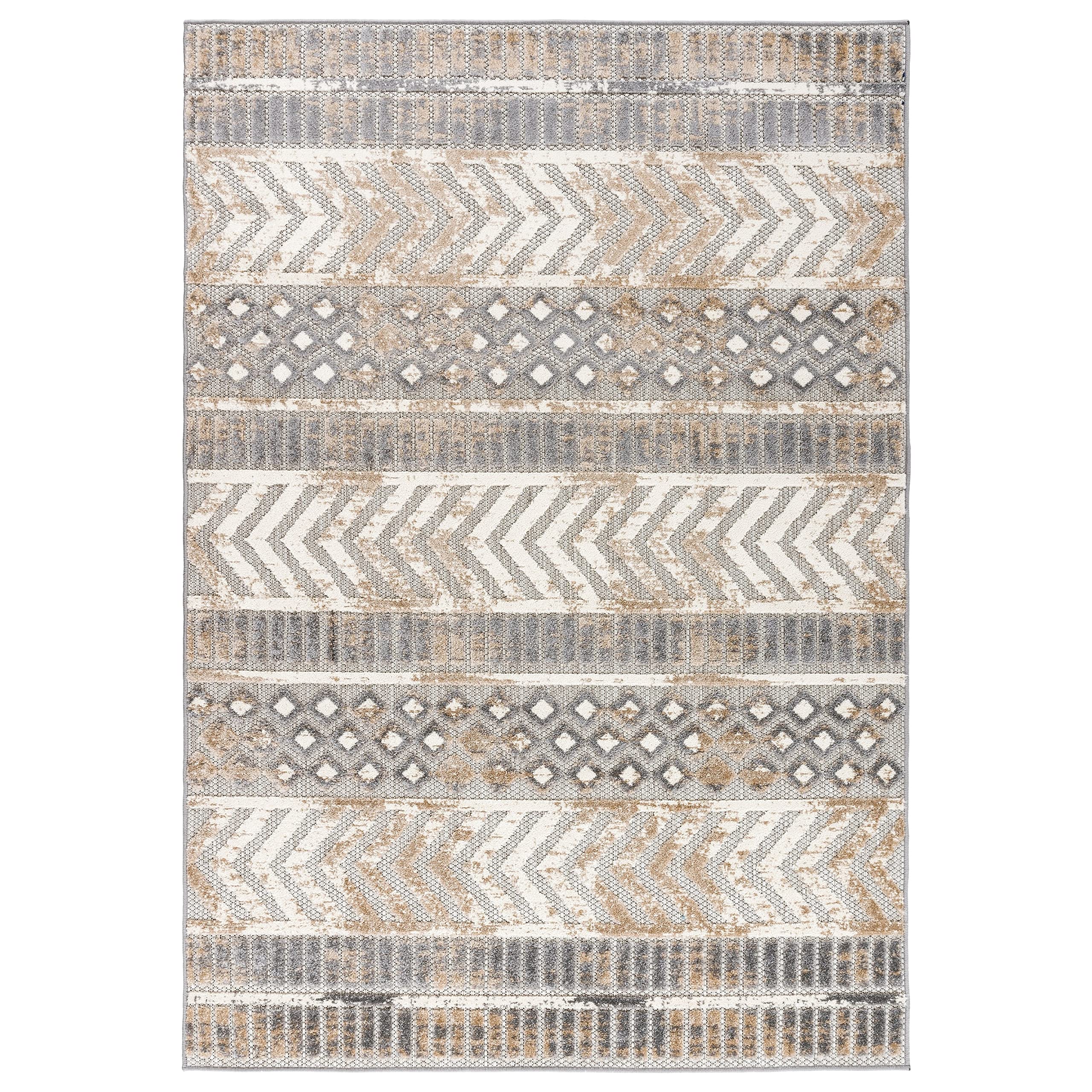 Rugshop Distressed Geometric Indoor/Outdoor Area Rug 7'10" x 10' Beige