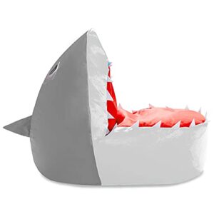 posh creations stuffed animal chair for kids, toy organizer, cover large 30" children's bean bag, white shark