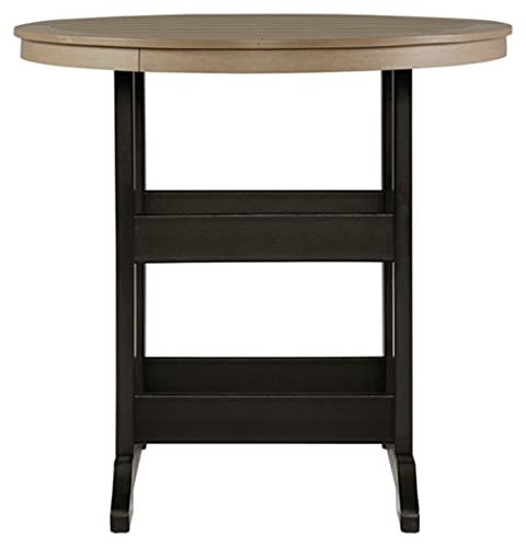 Signature Design by Ashley Fairen Trail Modern Round Bar Table with Umbrella Option , Black & Brown