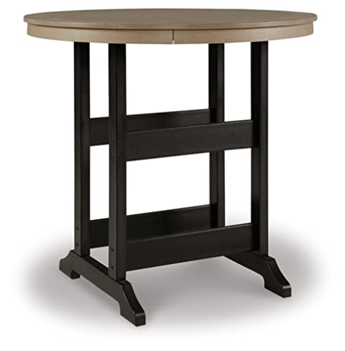 Signature Design by Ashley Fairen Trail Modern Round Bar Table with Umbrella Option , Black & Brown