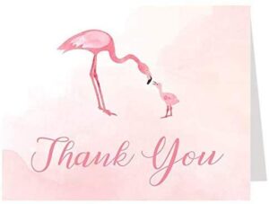 the invite lady flamingo thank you cards baby shower folding thank you notes bridal shower birthday party pink girls it's a girl mommy and me flamingo watercolor thanks sprinkle (24 count)