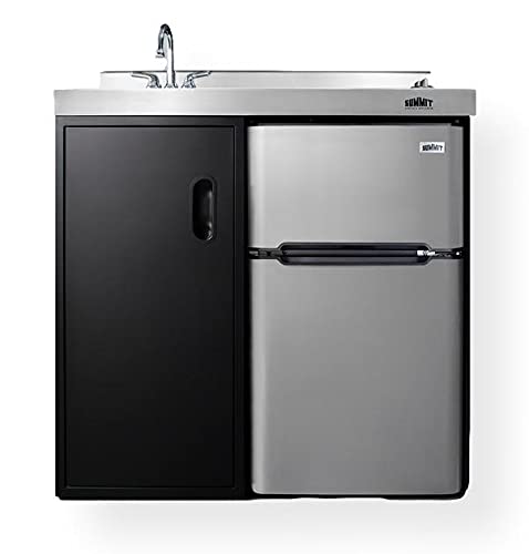 Summit Appliance CK36EL Wide All-In-One Kitchenette; 3.2 cu.ft; Cycle Defrost; Includes a 2-door Refrigerator-freezer; 2-burner Coil Cooktop; Sink and Large Storage Cabinet