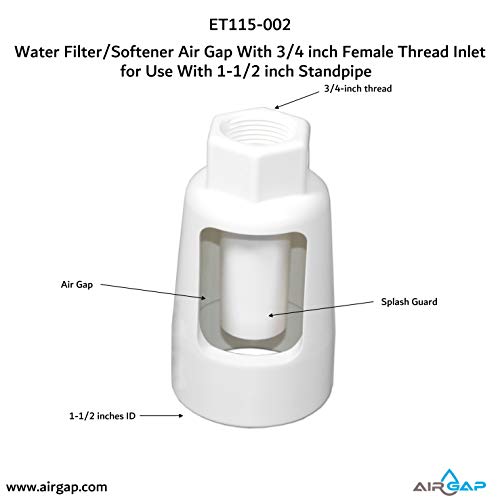 Water Filter/Softener Air Gap With 3/4-inch Female Threaded Inlet for Use With 1-1/2-inch or 2 inches (with coupler) Standpipe (ET115-002, G-175, DLA-G15)