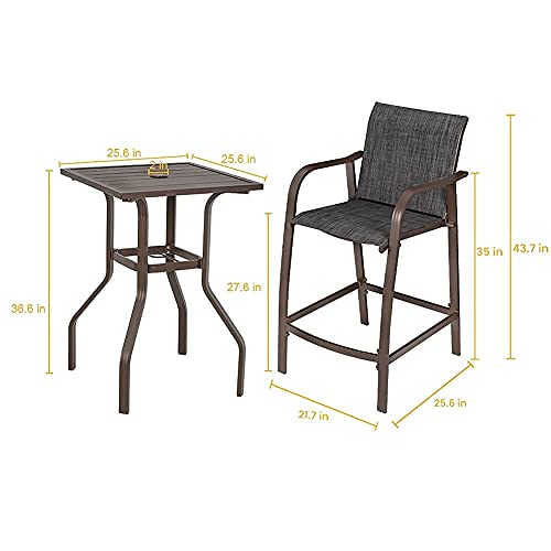 Crestlive Products Patio Bar Set, Aluminum Counter Height Bar Stools and Table Set All Weather Furniture in Antique Brown Finish for Outdoor Indoor, 2 PCS Bar Chairs with 1PC Table (Dark Gray)