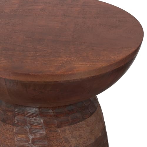 SIMPLIHOME Boyd SOLID MANGO WOOD 13 inch Wide Round Contemporary Wooden Accent Table in Warm Dark Brown, Fully Assembled, for the Living Room and Bedroom