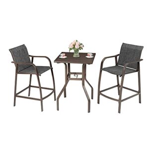 crestlive products patio bar set, aluminum counter height bar stools and table set all weather furniture in antique brown finish for outdoor indoor, 2 pcs bar chairs with 1pc table (dark gray)