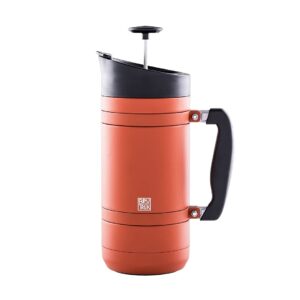 brutrek basecamp coffee press - double wall insulated stainless steel - bru-stop technology, no grounds in coffee, no spill lid (red rock, 48 fl.oz)