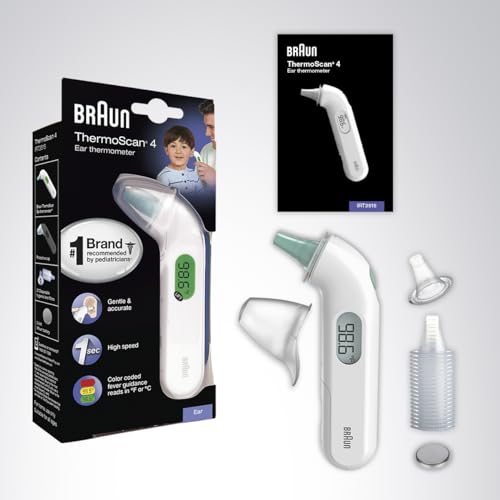 Braun ThermoScan 4 Digital Ear Thermometer, Professional Accuracy with Color Coded and Audio Fever Guidance for Babies, Toddlers, Kids and Adults, FSA and HSA Eligible