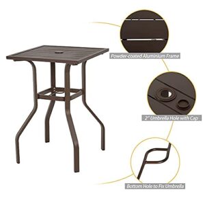 Crestlive Products Patio Bar Set, Aluminum Counter Height Bar Stools and Table Set All Weather Furniture in Antique Brown Finish for Outdoor Indoor, 2 PCS Bar Chairs with 1PC Table (Dark Gray)