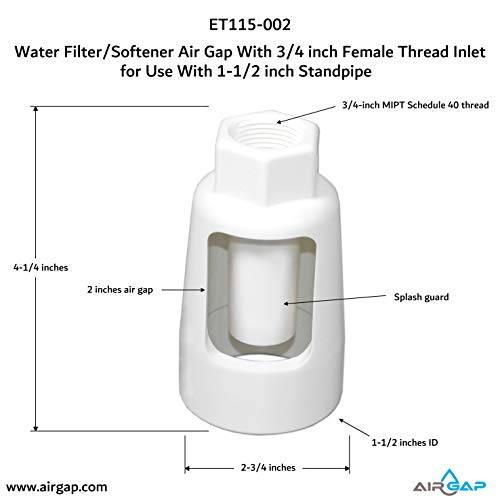 Water Filter/Softener Air Gap With 3/4-inch Female Threaded Inlet for Use With 1-1/2-inch or 2 inches (with coupler) Standpipe (ET115-002, G-175, DLA-G15)