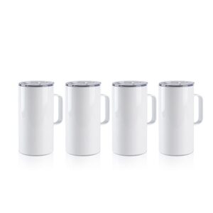 pyd life 4 pcs sublimation blank tumbler 20 oz white mugs with handle,stainless steel coffee travel mug with sliding lid for cricut mug press machine