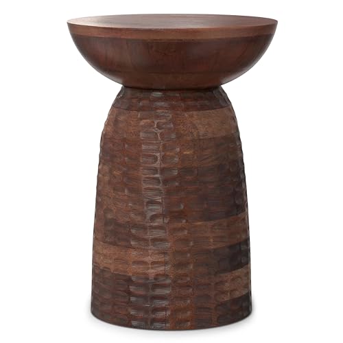 SIMPLIHOME Boyd SOLID MANGO WOOD 13 inch Wide Round Contemporary Wooden Accent Table in Warm Dark Brown, Fully Assembled, for the Living Room and Bedroom