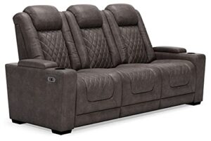 signature design by ashley hyllmont power recliningsofa with adjustable headrest, weathered gray