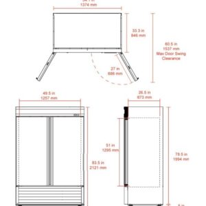 Kratos Commercial Refrigerator - Premium 2 Solid Doors Reach-in Refrigerator 54" W, 49 Cu Ft Stainless Steel (69K-888HC)