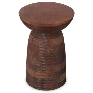 SIMPLIHOME Boyd SOLID MANGO WOOD 13 inch Wide Round Contemporary Wooden Accent Table in Warm Dark Brown, Fully Assembled, for the Living Room and Bedroom