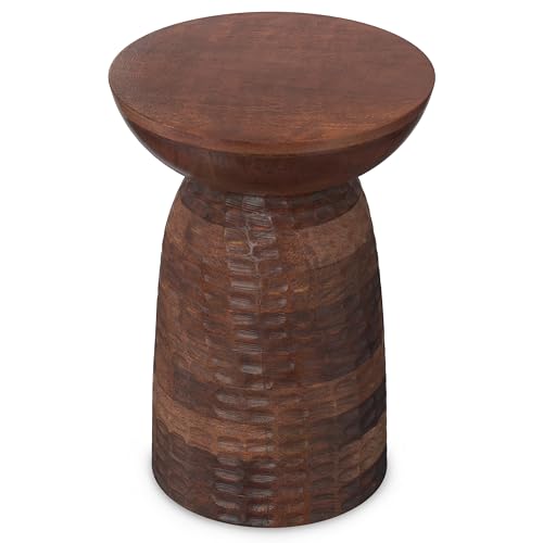 SIMPLIHOME Boyd SOLID MANGO WOOD 13 inch Wide Round Contemporary Wooden Accent Table in Warm Dark Brown, Fully Assembled, for the Living Room and Bedroom