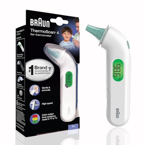 Braun ThermoScan 4 Digital Ear Thermometer, Professional Accuracy with Color Coded and Audio Fever Guidance for Babies, Toddlers, Kids and Adults, FSA and HSA Eligible