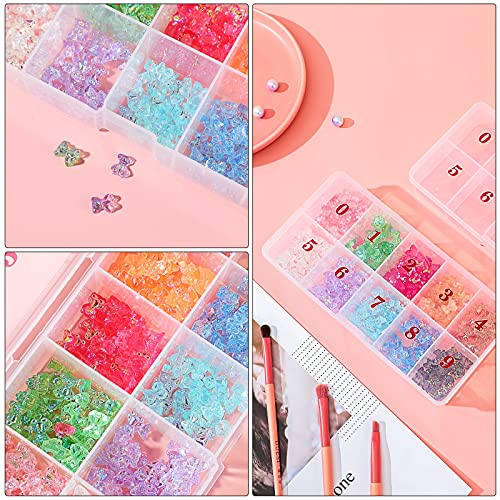 2 Pieces Nail Tip False Empty Nail Tips Organizer Storage Box with 10 Number Spaces Storage Case Container Nail Box Plastic Grid Box for Fingernail Crystal, Jewelry, Nail Accessories (White)