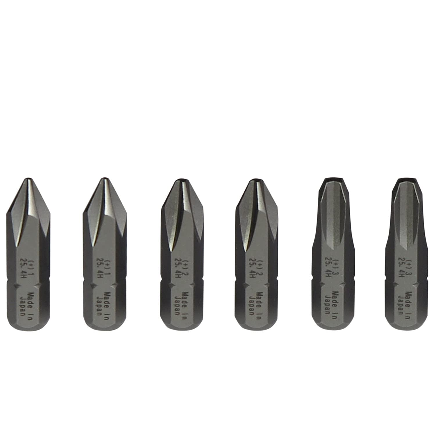 JIS B4633 1/4" Hex Screw Driver Bits | Made in Japan (+1 +2 +3 X 25.4mm - 6 Pcs)