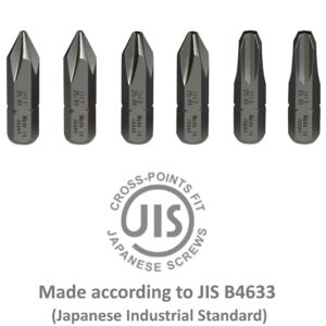 JIS B4633 1/4" Hex Screw Driver Bits | Made in Japan (+1 +2 +3 X 25.4mm - 6 Pcs)