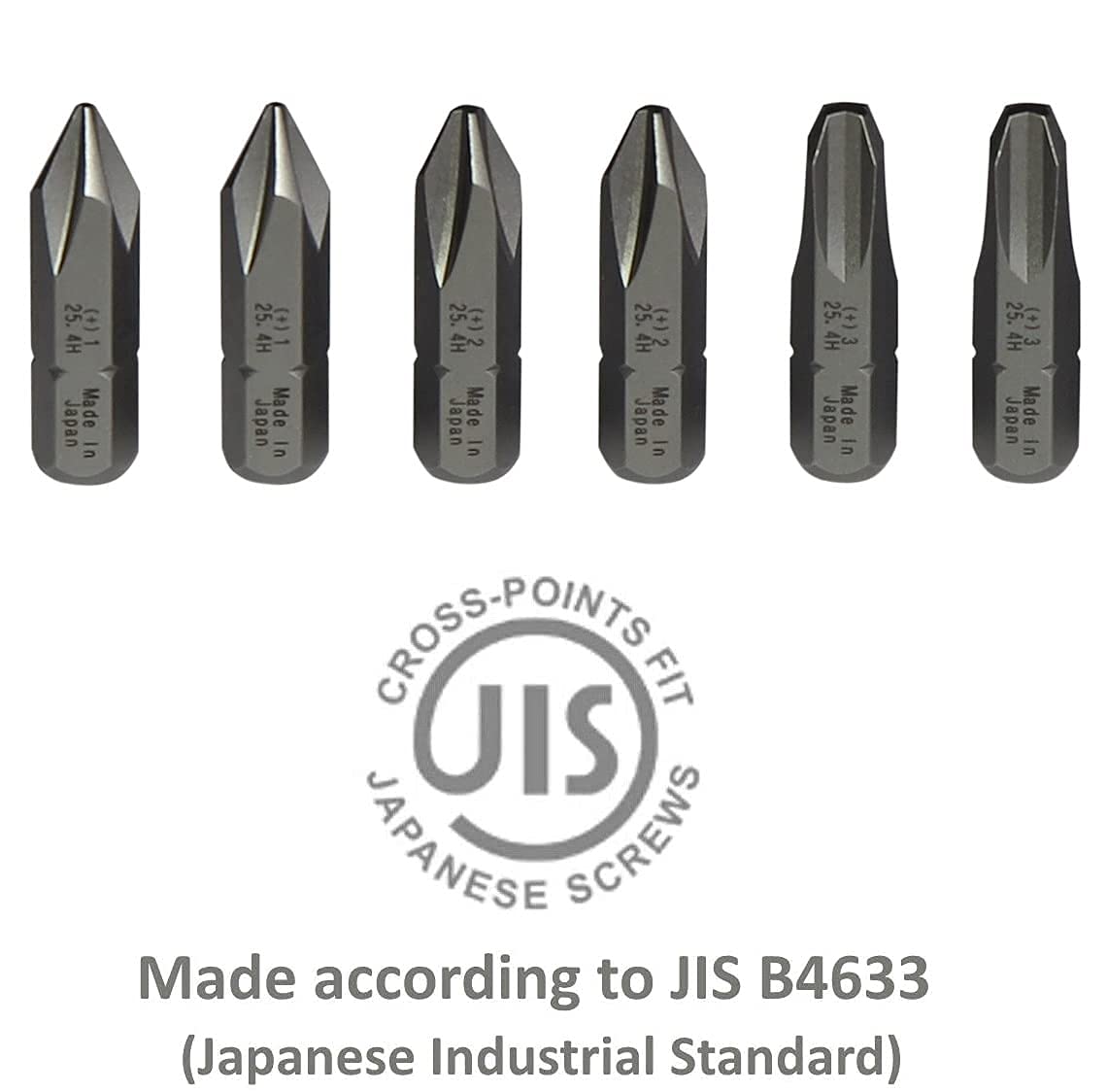 JIS B4633 1/4" Hex Screw Driver Bits | Made in Japan (+1 +2 +3 X 25.4mm - 6 Pcs)