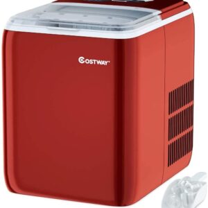 Ice Maker Countertop, Automatic Electric Ice Maker Machine w/Self-Cleaning Function, Portable Ice Machine with Ice Scoop and Basket (Red)