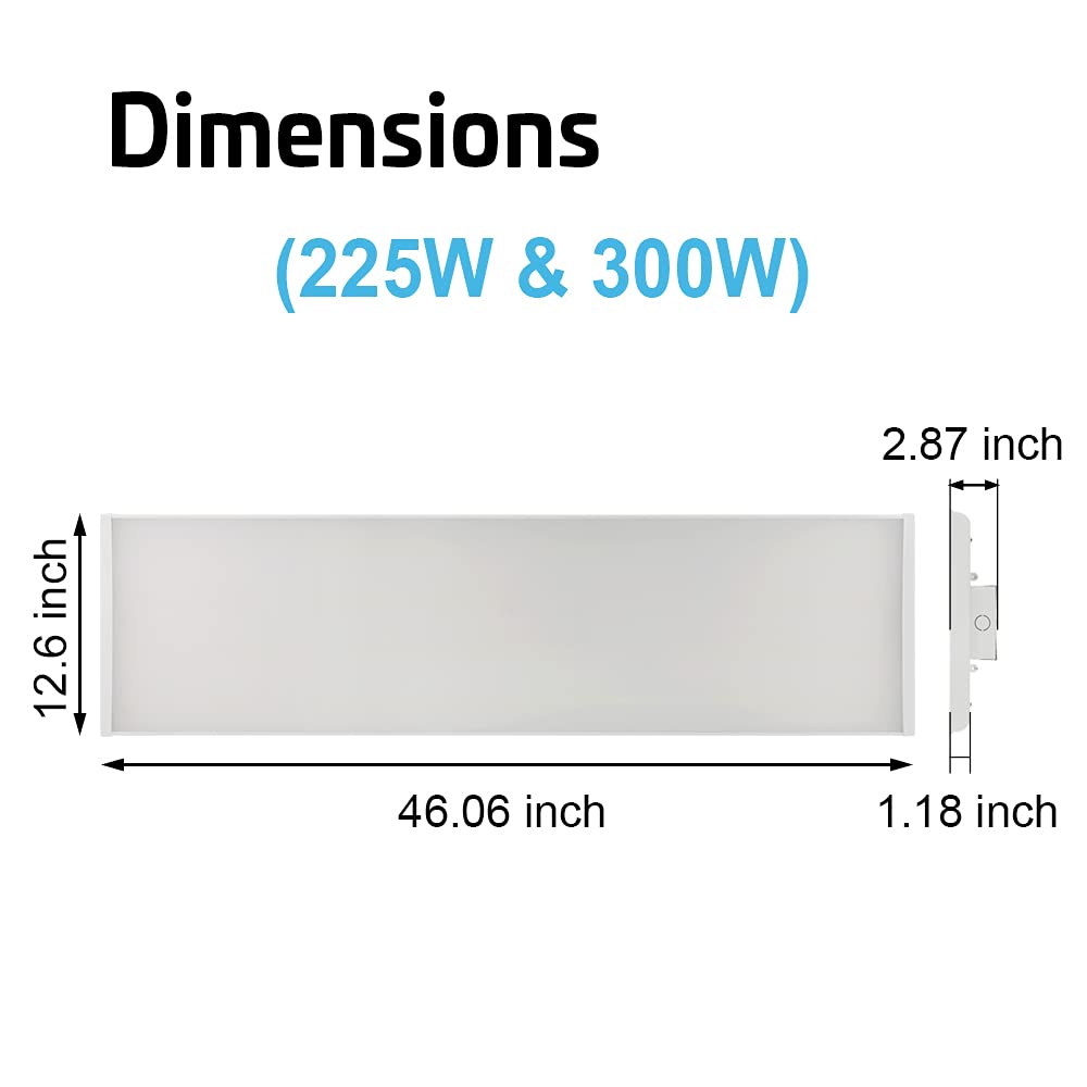 Konlite 4FT LED High Bay Light - Pack of 2-300W - 42000LM - 1-10V dimmable - 5000K - UL and DLC Listed - Replaces 8 Lamp Fluorescent T5 Fixture